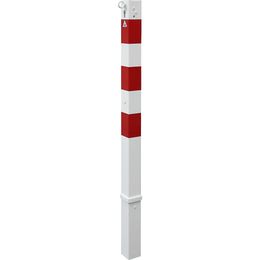 Schake Absperrpfosten, 70 x 70 mm, herausnehmbar, eine &Ouml;se, mit Profilzylinder, wei&szlig;/rot