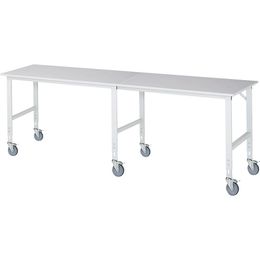 Arbeitstisch, fahrbar, Melaminplatte, St&auml;rke 22 mm, 60 x 30 mm, BxTxH 3000 x 800 x 910 - 1230 mm kaiserkraft