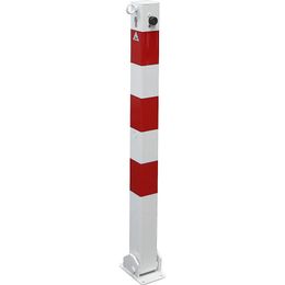 Schake Absperrpfosten, 70 x 70 mm, klappbar, eine &Ouml;se, mit Profilzylinder, wei&szlig;/rot