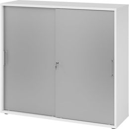 eurokraft pro Schiebet&uuml;renschrank, H&ouml;he 1100 mm, 2 Fachb&ouml;den, wei&szlig; / alusilber