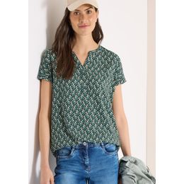 Kurzarmbluse Cecil, Damen, Gr. L (42), raw khaki, Stoff, 100% Viskose, gemustert, klassisch normal, Rundhals, abgesteppt, Blusen, mit Minimal Muster