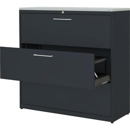 Mauser H&auml;ngeregistraturschrank, Kunststoffplatte, 3 Ausz&uuml;ge, 3-bahnig, mit D&auml;mpfung, anthrazitgrau / anthrazitgrau / lichtgrau