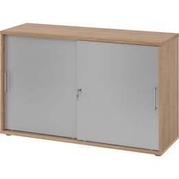eurokraft pro Schiebet&uuml;renschrank, H&ouml;he 748 mm, 1 Fachboden, Nussbaum-Dekor / alusilber