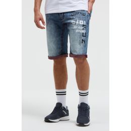 Jeansshorts CAMP DAVID, Herren, Gr. 30, Kurz, sunset lake print jogg, Sweatware, Material: 61% Baumwolle, 38% Polyester, 1% Elasthan, Zusatz: Enth&auml;lt nichttextile Teile tierischen Ursprungs (Badge), bedruckt, comfort fit, Jeans Jeansshorts, mit zwei Leibh&ouml;hen