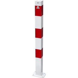 Schake Absperrpfosten, 70 x 70 mm, ortsfest, zum Aufd&uuml;beln, ohne &Ouml;se, wei&szlig;/rot