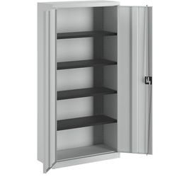 Mauser Stahlschrank mit Fl&uuml;gelt&uuml;ren, 4 Fachb&ouml;den, T 420 mm, lichtgrau