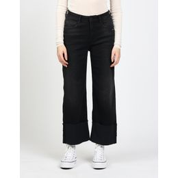 Weite Jeans Gang "94JETTE CULOTTE", Damen, Gr. 29, N-Gr, schwarz (worn schwarz), Denim/Jeans, Obermaterial: 90% Baumwolle, 6% Polyester, 4% Elasthan, Jeans, mit hochgeschlagenem, ausgefranstem Saum, Wide Fit