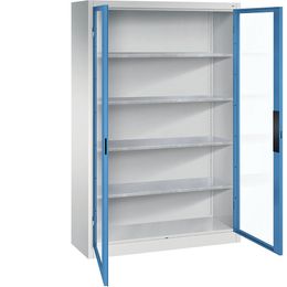 C+P Sichtfenster-Fl&uuml;gelt&uuml;rschrank, HxBxT 1950 x 1200 x 400 mm, 4 Fachb&ouml;den, lichtgrau / lichtblau