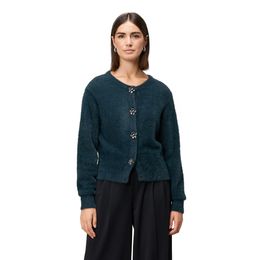 Strickjacke Zero "Damen mit Blumenkn&ouml;pfen", Damen, Gr. 40, blau (teal ocean), Strick, Obermaterial: 10% Polyester, 73% Polyamid, 17% Viskose. F&uuml;llung:, aufgeraut, figurbetont normal, Rundhals, weit B&uuml;ndchen krempelbar, Strickjacken Strickjacke, Knopfleiste
