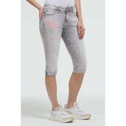 Regular-fit-Jeans SOCCX, Damen, Gr. 26, Normalgr&ouml;&szlig;en, light grau printed jogg, Denim/Jeans, Material: 99% Baumwolle, 1% Elasthan, Zusatz: Enth&auml;lt nichttextile Teile tierischen Ursprungs (Badge), bedruckt, regular fit, Jeans, mit Turn-Up Saum