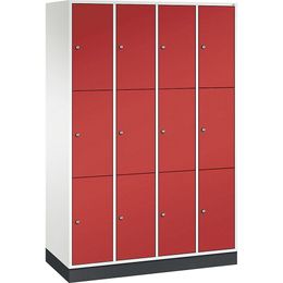 C+P 3er-Schlie&szlig;fachschrank Intro, 4 Abteile, reinwei&szlig; / feuerrot, BxT 1220 x 500 mm