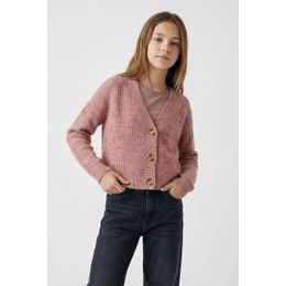 Strickjacke name it "NKFHOLLY BOXY SHORT KNIT CARD NOOS", M&auml;dchen, Gr. 122 (128), rosa (deauville mauve), Strick, Obermaterial: 79% Polyester, 13% Polyacryl, 5% Wolle, 3% Elasthan, unifarben, normal h&uuml;ftlang, tiefer V-Ausschnitt, Strickb&uuml;ndchen, Strickjacken Strickjacke, in modischer Boxy-Form, mit tiefem V-Ausschnitt, Rippstrick