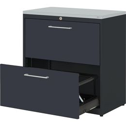 Mauser H&auml;ngeregistraturschrank, Kunststoffplatte, 2 Ausz&uuml;ge, 2-bahnig, mit D&auml;mpfung, anthrazitgrau / anthrazitgrau / lichtgrau