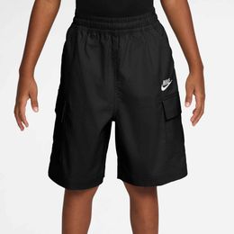 Shorts Nike Sportswear "K NSW CLUB WVN CRGO SHORT", Jungen, Gr. L, N-Gr, schwarz, wei&szlig;, Obermaterial: 93% Polyester, 7% Elasthan, Hosen Shorts, f&uuml;r Kinder und Jugendliche, sportlicher Stil, ohne Verschluss