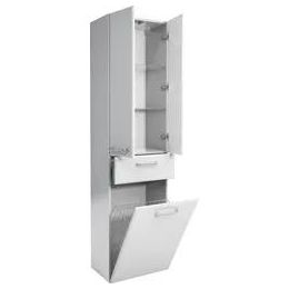 Hochschrank SAPHIR "Quickset Badschrank 50 cm breit, 2 T&uuml;ren, 1 Schublade, 1 W&auml;schekippe", wei&szlig; (wei&szlig; glanz, wei&szlig; hochglanz), B:50cm H:185,5cm T:33cm, Holzwerkstoff, Schr&auml;nke, Hochschrank, Badezimmer-Hochschrank inkl. T&uuml;rd&auml;mpfer, Griffe in Chrom gl&auml;nzend