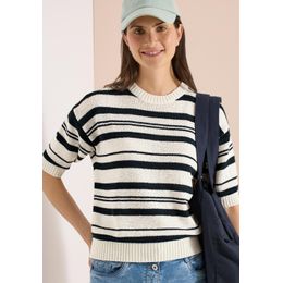 Kurzarmpullover Cecil, Damen, Gr. L (42), palm breeze gr&uuml;n, Strick, Obermaterial: 75% Baumwolle, 25% Polyester, gestreift, regular fit h&uuml;ftlang, Rundhals, Pullover, im Streifendessin, Sommerstrick