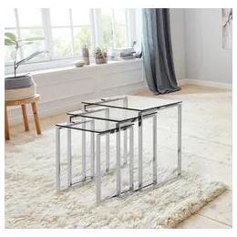 Beistelltisch Actona GROUP "Katrine 3er Set, moderne Glas Satztische, zeitloses Design", transparent (klar, chrom), B:50cm H:45cm T:43cm, Tische, Beistelltisch, OTTOs Choice, Platzsparend, stilvoll & flexibel kombinierbar