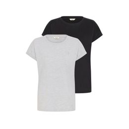 Rundhalsshirt oxmo "Rundhalsshirt OXCoda 2 Pack", Damen, Gr. L, schwarz (schwarz, lgm), Obermaterial: 50% Baumwolle CO. 50% Polyester PES., Shirts Rundhalsshirt