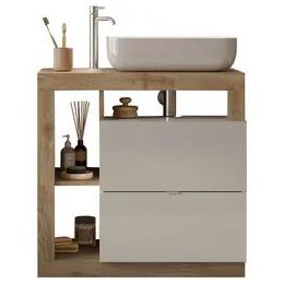 Waschtisch Welltime "Hamburg", braun (wei&szlig;, eiche cadiz nb, wei&szlig;), B:79cm H:93cm T:49cm, Waschtische, Waschtisch, 2 Schubk&auml;sten, Breite 79 cm, Soft-Close, inkl. Keramik-Aufsatzbecken