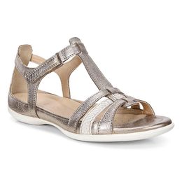 Riemchensandale Ecco "FLASH", Damen, Gr. 35, gold (goldfarben, hellbeige), Leder, Schuhe Riemchensandale, Sommerschuh, Sandalette, Klettschuh, im Metallic-Look