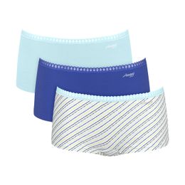 Panty Sloggi "GO Crush Short C3P", Damen, Gr. L, blau, light combination, Single Jersey, Obermaterial: 95% Baumwolle, 5% Elasthan, k&ouml;rpernah, Unterhosen Panty, mit Spitzendetails
