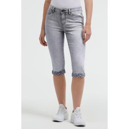 Regular-fit-Jeans SOCCX, Damen, Gr. 26, Kurz, grau, Denim/Jeans, Material: 72% Baumwolle, 27% Polyester, 1% Elasthan, Zusatz: Enth&auml;lt nichttextile Teile tierischen Ursprungs (Badge), Abriebeffekte, regular fit, Jeans, mit Turn-Up Saum