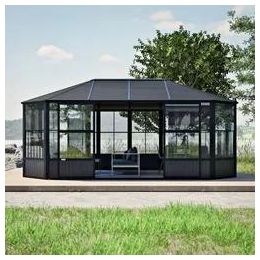 Pavillon Sojag "Charleston 12x18", grau (anthrazit), B/H/T: 594cm x 280cm x 384cm, Pavillons, Wintergarten, BxT: 594x384 cm