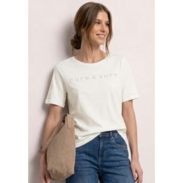 Kurzarmshirt Street One, Damen, Gr. 36, sanftes wei&szlig;, Jersey, Obermaterial: 50% Baumwolle, 50% Modal, bestickt, unifarben, normal h&uuml;ftbedeckend, Rundhals, Shirts, Sommershirt mit Rundhals und Schmucksteinen