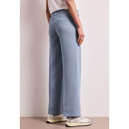Stoffhose Street One, Damen, Gr. 44, L&auml;nge 30, hushed blau, Web, Obermaterial: 80% Polyester, 16% Viskose, 4% Elasthan, meliert, normal lang, Hosen Stoffhose, Wide Leg Hose mit Knopf-Details