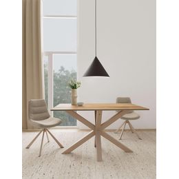 Esstisch ACTONA GROUP "Heaven", wildeiche, grau, wildeiche, B:135cm H:75,5cm T:80cm, Tische, Esstisch, Tisch, Tischplatte aus Keramik, Kreuzgestell, 135x80x75.5cm