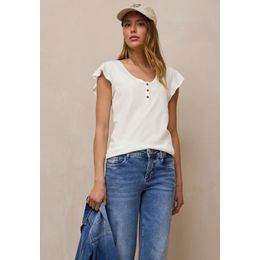 V-Shirt STREET ONE STUDIO, Damen, Gr. 42, sanftes wei&szlig;, Web, 50% Baumwolle, 50% Modal, unifarben, normal normal, V-Ausschnitt, abgesteppt, Shirts, Jersey
