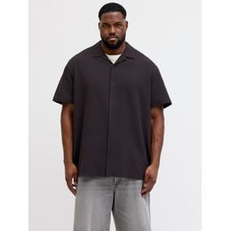 Jack & Jones PlusSize Kurzarmhemd "JJGLOBAL WAFFLE RESORT SHIRT SS PLS", Herren, Gr. 4XL, N-Gr, schwarz, Web, Obermaterial: 100% Baumwolle, JACK & JONES PLUSSIZE, unifarben, regular fit normal, gerader Abschluss, Hemden, mit Knopfleiste