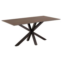 Esstisch ACTONA GROUP "Heaven", rostbraun le, matt schwarz, braun, B:160cm H:75,5cm T:90cm, Tische, Esstisch, mit Keramik Tischplatte und Stahlkreuz, L: 160 cm