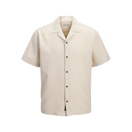 Jack & Jones PlusSize Kurzarmhemd "JJGLOBAL WAFFLE RESORT SHIRT SS PLS", Herren, Gr. 4XL, N-Gr, moonbeam, Web, Obermaterial: 100% Baumwolle, JACK & JONES PLUSSIZE, unifarben, regular fit normal, gerader Abschluss, Hemden, mit Knopfleiste