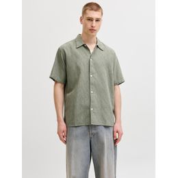 Jack & Jones Kurzarmhemd JACK & JONES "JORMONTAUK WAVY TEXTURE SHIRT SS SN", Herren, Gr. L, N-Gr, vetiver, Web, Obermaterial: 100% Baumwolle, unifarben, relaxed fit normal, Hemden, Baumwolle, relaxed fit