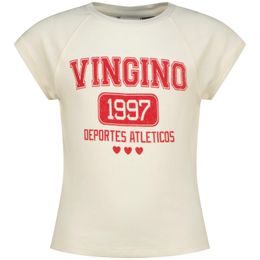 T-Shirt Vingino, Jungen, Gr. 128, coconut milk, Single Jersey, Obermaterial: 100% Baumwolle, bedruckt, normal h&uuml;ftbedeckend, Rundhals, Shirts T-Shirt, mit Logo-Print, f&uuml;r Girls