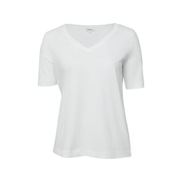 V-Shirt S.OLIVER CURVE, Damen, Gr. 46, wei&szlig;, Jersey, Obermaterial: 100% Baumwolle, unifarben, normal h&uuml;ftbedeckend, V-Ausschnitt, abgesteppte Kante, Shirts, Sommershirt aus reiner Baumwolle/Gro&szlig;e Gr&ouml;&szlig;en