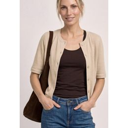 Strickjacke Street One, Damen, Gr. 34, timeless beige, Jersey, Obermaterial: 50% Viskose, 47% Polyester, 3% Elasthan, unifarben, regular fit normal, Rundhals, Strickjacken Strickjacke, Leicht durchscheinend Qualit&auml;t, Regular Fit