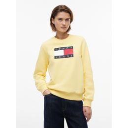 Sweatshirt Tommy Jeans "TJW REG TJ FLAG CREW", Damen, Gr. M (40), gelb (citronella), Sweatware, Obermaterial: 100% Baumwolle, bedruckt, regular fit normal, Rundhals, Rippb&uuml;ndchen, Sweatshirts Sweatshirt, Baumwolle, Logodruck