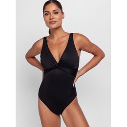 Badeanzug Dorina "Canberra", Damen, Gr. XXL, N-Gr, schwarz, Microfaser, Obermaterial: 77% Polyester, 15% Elasthan, 8% Polyamid, Badeanz&uuml;ge Badeanzug, tiefer V-Ausschnitt, ohne B&uuml;gel, leicht wattiert