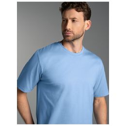 T-Shirt TRIGEMA "TRIGEMA T-Shirt DELUXE Baumwolle", Herren, Gr. L, blau (horizont), Single Jersey, 100% Baumwolle, Basic, lang, Rundhals, Shirts T-Shirt