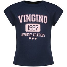 T-Shirt Vingino, Jungen, Gr. 140, dunkelblau, Single Jersey, Obermaterial: 100% Baumwolle, bedruckt, normal h&uuml;ftbedeckend, Rundhals, Shirts T-Shirt, mit Logo-Print, f&uuml;r Girls