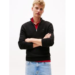 Strickpullover Tommy Jeans "TJM SLM ESS LIGHT &frac14; ZIP SWTR EXT", Herren, Gr. 4XL, schwarz, Strick, Obermaterial: 100% Baumwolle, regular fit normal, Rundhals, eingesetzt Rippstrickb&uuml;ndchen, Pullover Strickpullover, Mit Rundhalsausschnitt