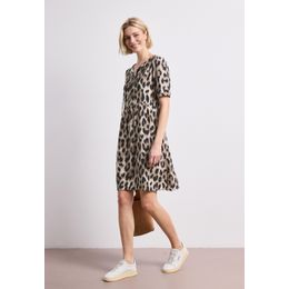 Midikleid Street One, Damen, Gr. 36, EURO-Gr&ouml;&szlig;en, timeless beige, Stoff, 80% Viskose, 20% Nylon, gemustert, normal normal, Rundhals, elastischer Bund, Kleider Midikleid, im Tunika-Style