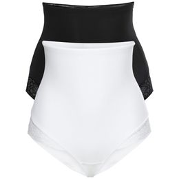 Shapingpants bonprix, Damen, Gr. 42, 2 Stk., schwarz (schwarz, wei&szlig;), Obermaterial: 80% Polyamid, 20% Elasthan. Spitze: 90% Polyamid, 10% Elasthan, unifarben, Unterhosen, schmale Passform, leicht formender Effekt f&uuml;r den Bauchbereich