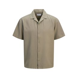 Jack & Jones PlusSize Kurzarmhemd "JJGLOBAL WAFFLE RESORT SHIRT SS PLS", Herren, Gr. 4XL, N-Gr, vetiver, Web, Obermaterial: 100% Baumwolle, JACK & JONES PLUSSIZE, unifarben, regular fit normal, gerader Abschluss, Hemden, mit Knopfleiste