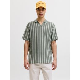 Jack & Jones Poloshirt JACK & JONES "JPRBLUHARRY SS SPLIT NECK POLO SN", Herren, Gr. L, laurel wreath stripes:wei&szlig;, Jersey, Obermaterial: 70% Baumwolle, 20% Polyester, 10% Viskose, gestreift, regular fit normal, ohne Ausschnitt, Shirts, Baumwollmischung, regular fit
