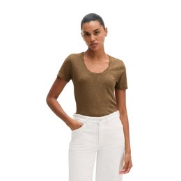 Marc O'Polo T-Shirt MARC O'POLO "aus Slub-Jersey", Damen, Gr. L, burnt braun, Obermaterial: 100% Baumwolle, unifarben, Basic, regular fit, tiefer Rundhals, normaler Saum, Shirts T-Shirt
