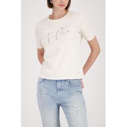T-Shirt monari "Shirt Schmuckschrift", Damen, Gr. 36, beige, Web, Obermaterial: 50% Baumwolle, 50% Modal, unifarben, regular fit taillenbedeckt, Rundhals, eingesetzt abgesteppte Kante, Shirts T-Shirt, Regular fit mit Schmuckschrift