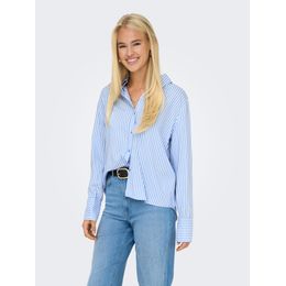 Hemdbluse Only "ONLBERIT LIFE L/S SHIRT WVN", Damen, Gr. M, serenity stripes:cd line stripes, Web, Obermaterial: 100% Viskose, gestreift, regular fit Po-bedeckend, Manschette, Blusen Hemdbluse